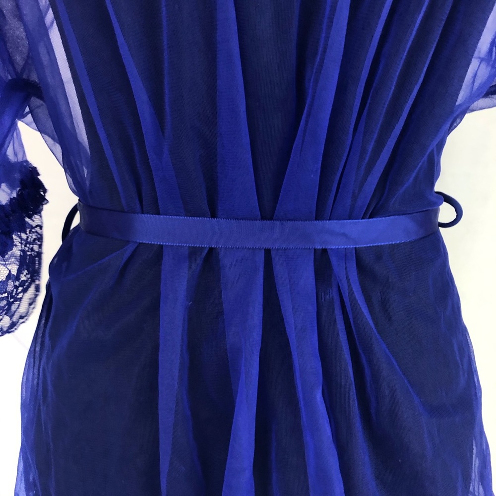Vintage Royal Blue Sheer Ruffle Lingerie Robe - Gem